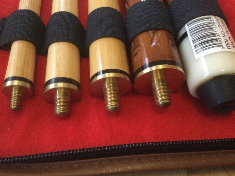Crest 4 pc 19oz carved pool cue stick with carry case, brass ...