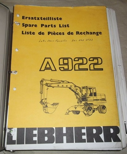 LIEBHERR A922 WHEELED EXCAVATOR PARTS MANUAL BOOK CATALOG | eBay Australia