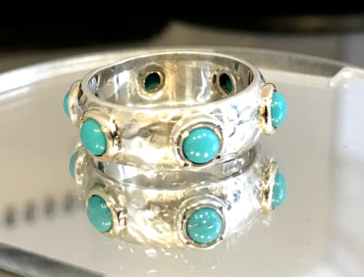 Ring Talma Keshet Hammered 925 Sterling Silver Turquoise Sz 7 Handmade ...