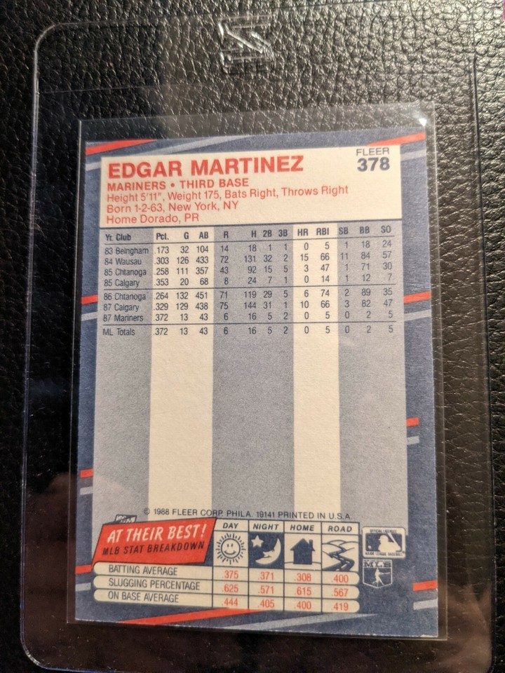 1988 FLEER #378 EDGAR MARTINEZ SEATTLE MARINERS ROOKIE CARD RC HOF | eBay