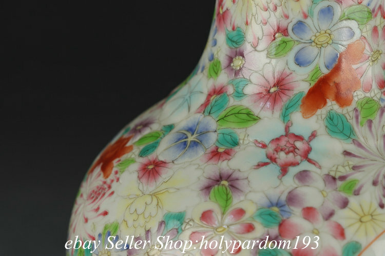 11.8" Qianlong Chinese Famille rose Porcelain Chook Flower Bird Vase ...