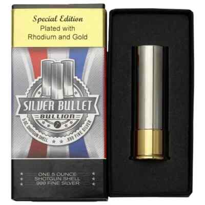 5 oz Gold & Rhodium Enhanced .999 Silver Bullet Bullion Shotgun Shell ...