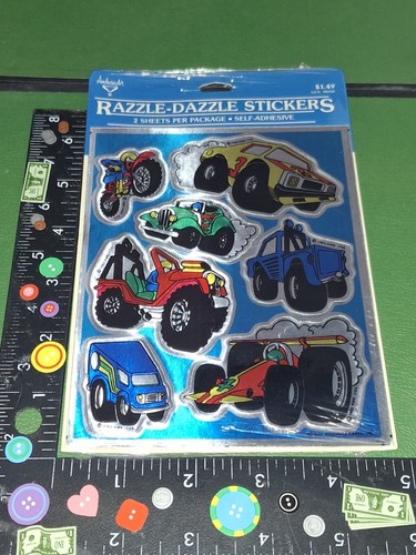 Vintage Stickers Hallmark Foiled Big Wheels Autos Razzle Dazzle 1 Pck 2 ...