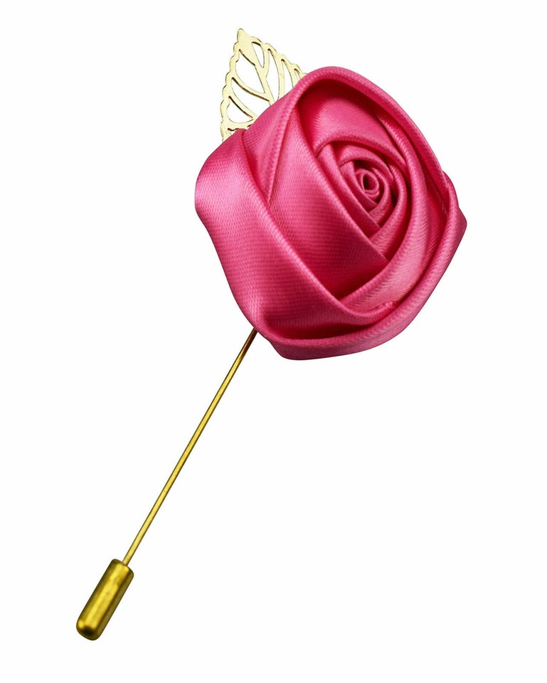 Mens Vintage Pink Rose & Gold Metal Lapel Flower Wedding Groom Tie ...