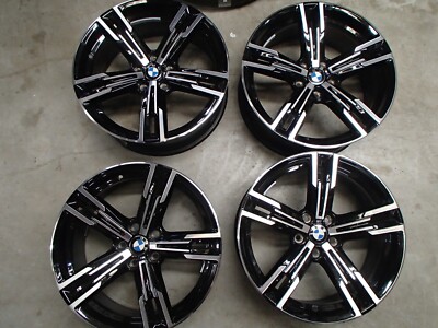 BMW M Wheels Rims 18" Double Spoke 848M Black With Silver Accent Set Of ...