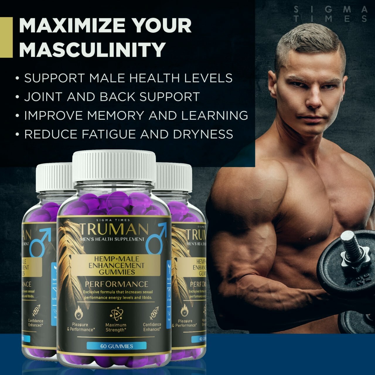 (2 Pack) Truman Men Gummies, Tru man Male Performance Supplement ...