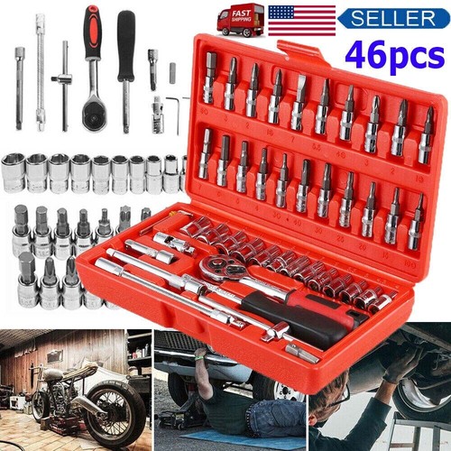 46PCS Metric Socket Set Ratchet Torx Wrench Kit 1/4" Drive Repair Tool ...