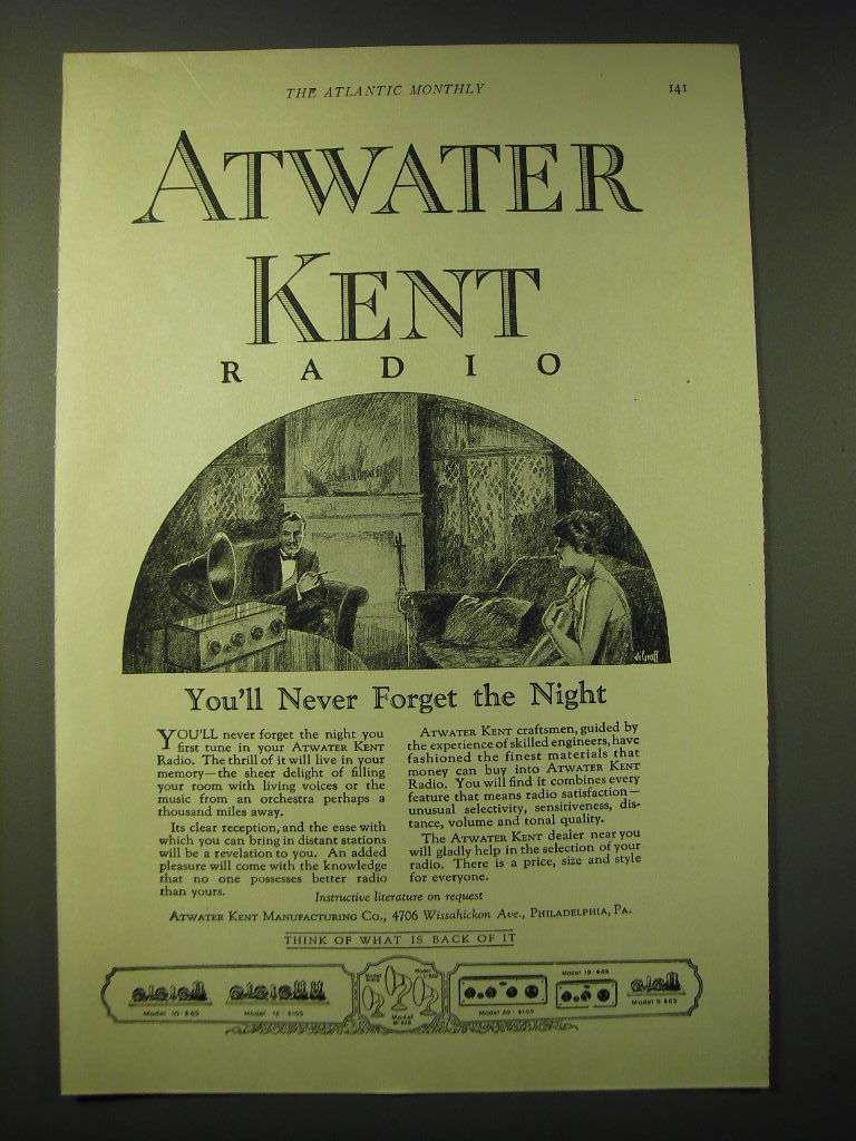 1924 Atwater Kent Radio Ad - You'll never forget the night | eBay