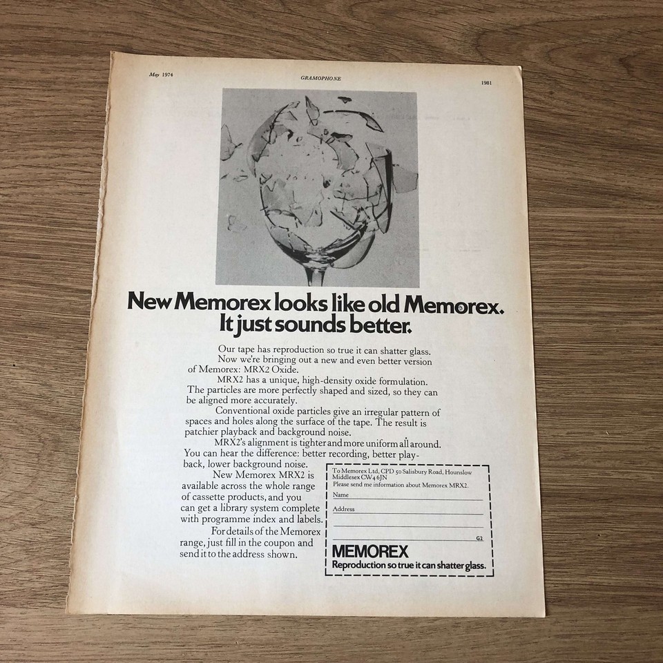 GRAM160 MAGAZINE ADVERT 11X8 MEMOREX MRX2 OXIDE CASSETTE | eBay