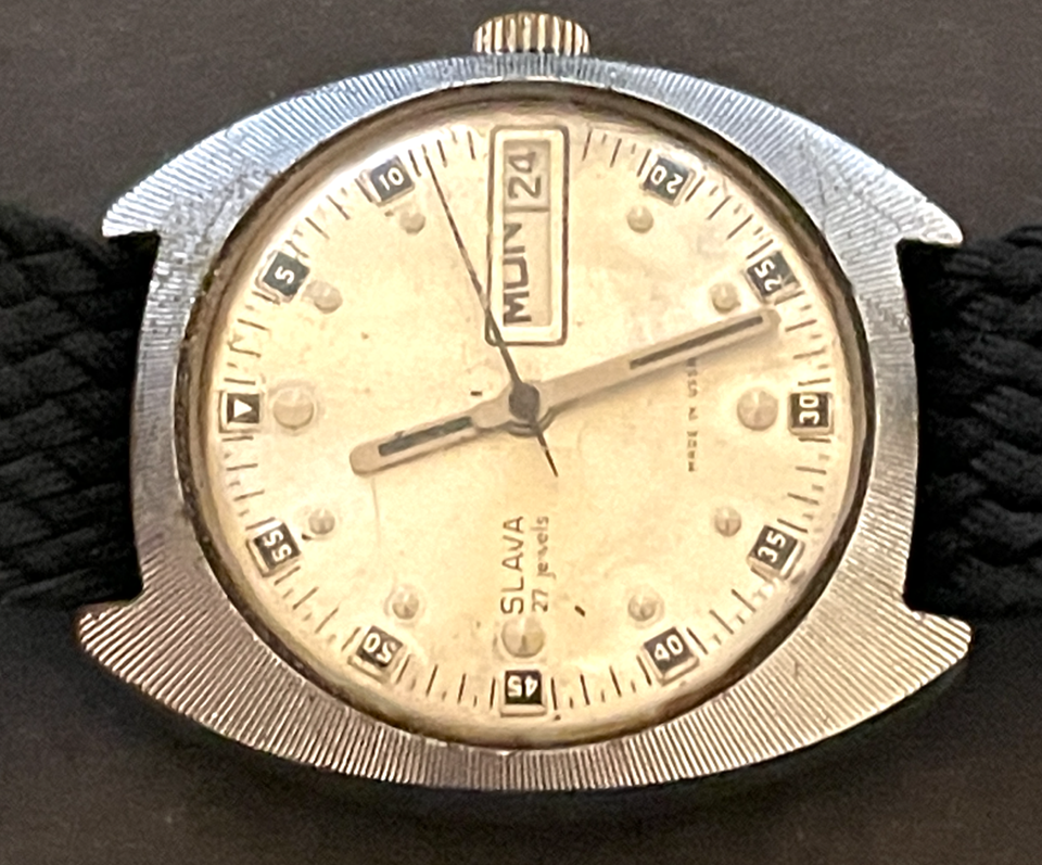 Vintage Slava Automatic Men's Watch Running 37mm Silver Case 27j USSR ...