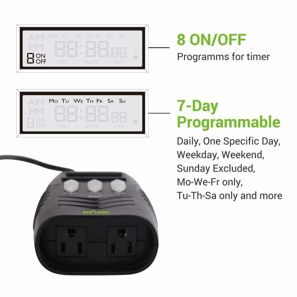 BN-LINK 7 Day Heavy Duty Digital Programmable Timer - Dual Outlet ...