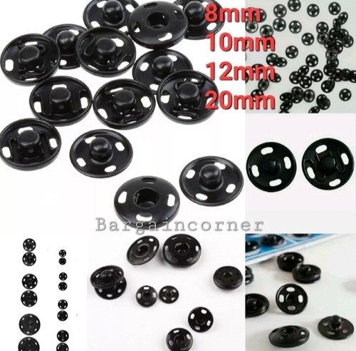 Black Press Stud Buttons Metal Studs Snap Fastener Sew On Titch Button ...
