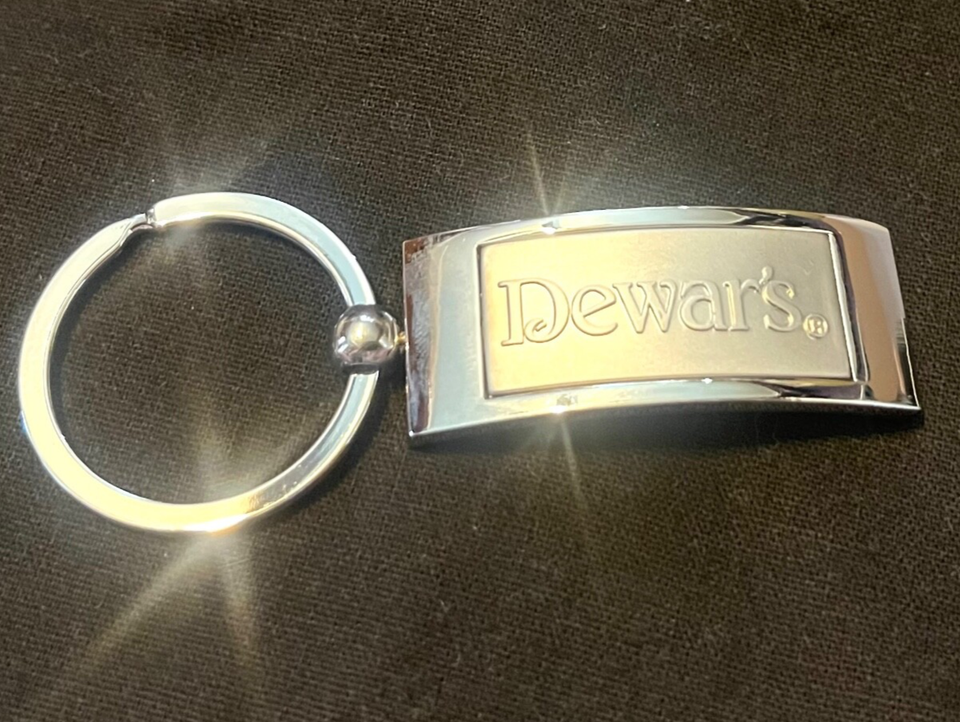 Dewars Scotch Whiskey Keychain Silvertone Chrome Keyring Advertising Logo - NIB | eBay