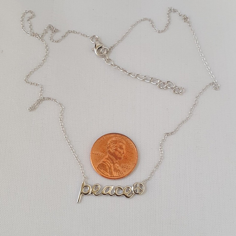Sterling Silver Necklace w/ Sideways "PEACE" & Peace Sign Pendant | eBay