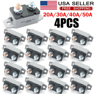 4X 20-50A AMP 12V Circuit Breaker Stud Type Shortstop Fuse Manual reset ...