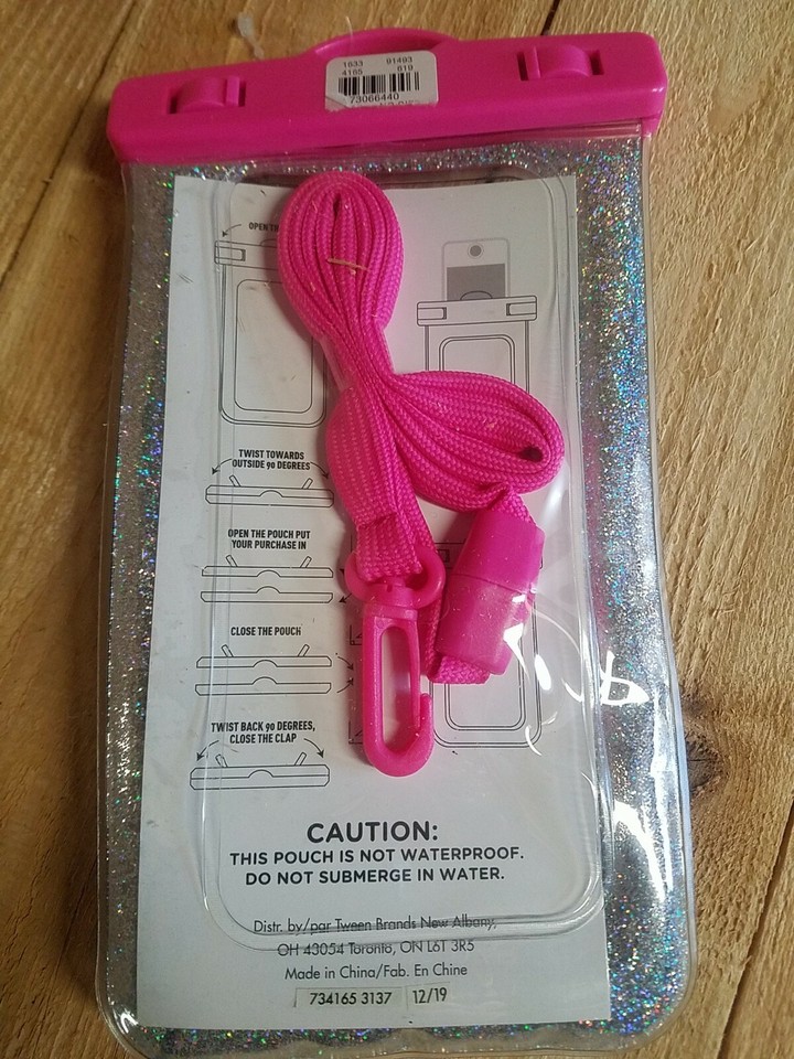 Justice Splash Proof Phone Pouch New In Package Pink Glitter Pool/Beach ...