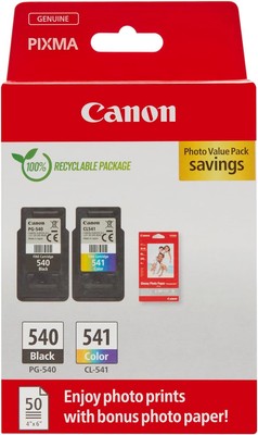 Canon PG-540 Black & CL-541 Colour Ink Cartridge Combo Pack - 5225B013 ...