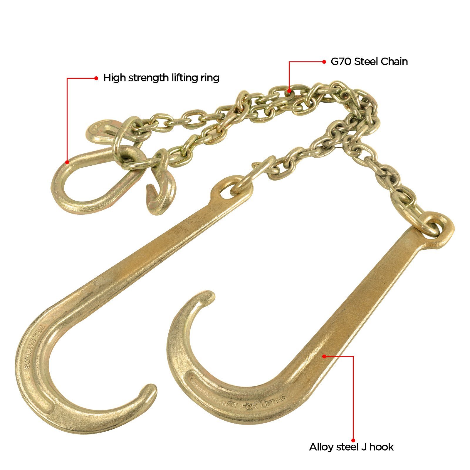 Tow Chain J-Hooks V-Chain Flatbed Truck Rollback Wrecker Carrier 5/16 ...