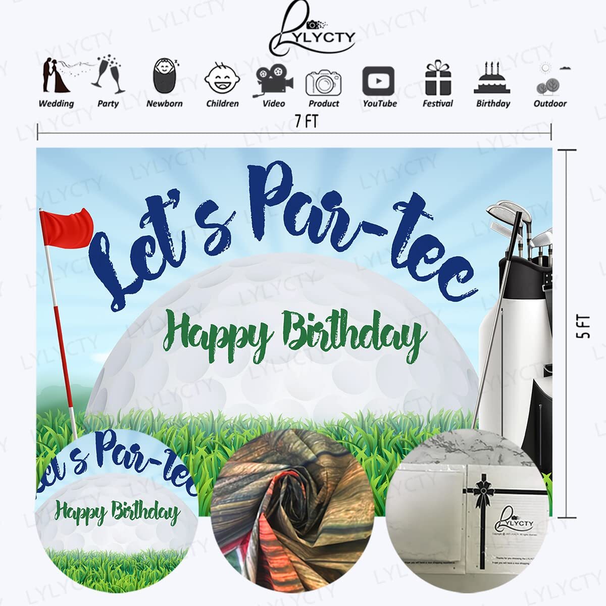 7x5ft Golf Birthday Backdrop Let's Par-Tee Golf Course Sports Theme ...