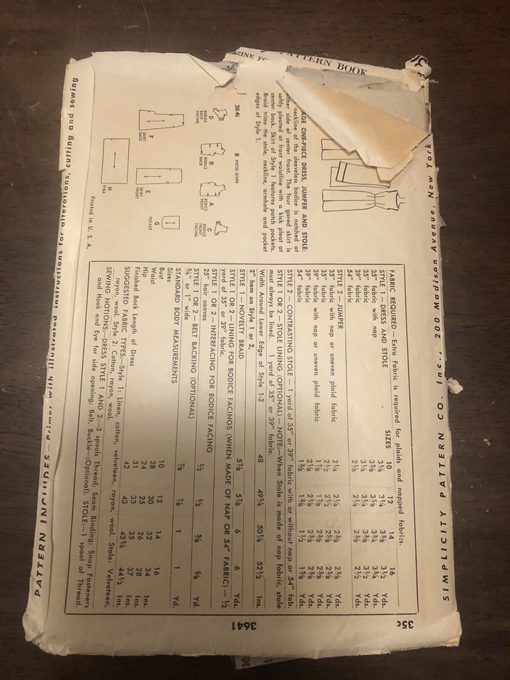 Simplicity 3641, Printed, CC, Size 12 Bust 30 | eBay