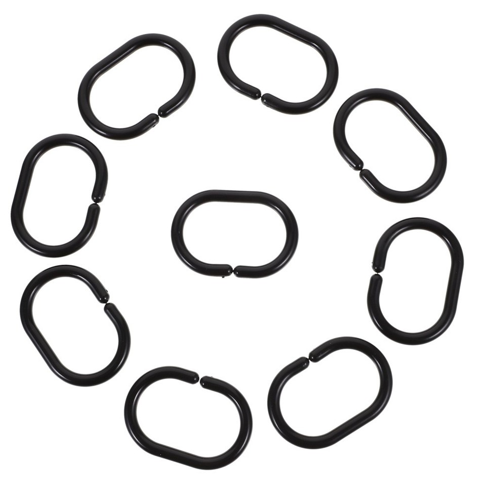 20 Pcs Shower Curtain Hooks Plastic Rings Black Snap Closure for ...