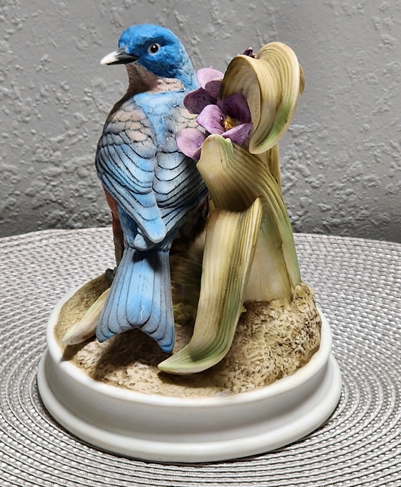 Vintage ~ Andrea By Sadek ~ Ceramic Blue bird Figurine w/Purple Flowers ...