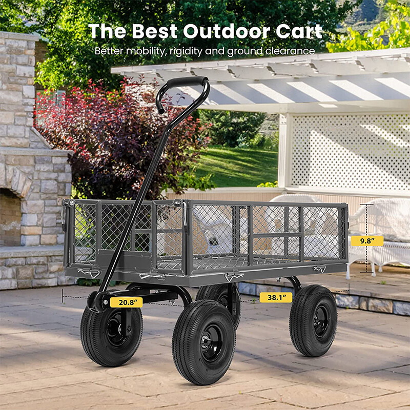 1100lbs Garden Carts Heavy-Duty Yard Dump Wagon Cart Steel Lawn Utility ...