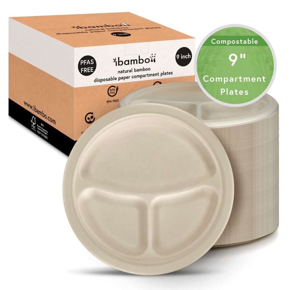 Ibambo Bamboo Disposable Paper Plates - Compostable Plate, PFAS Free | eBay