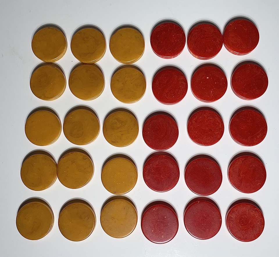 Vintage 30 ROYAL BRAND RED & BUTTERSCOTCH SWIRLED BAKELITE CHECKERS ...