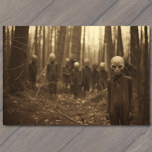 Art Print Weird Scary Alien Family Encounter Alone Unusual Woods ...