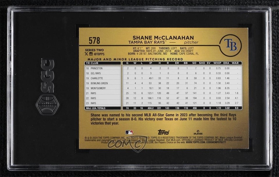 2024 Topps Series 2 Golden Mirror Image Variation Shane McClanahan SGC ...