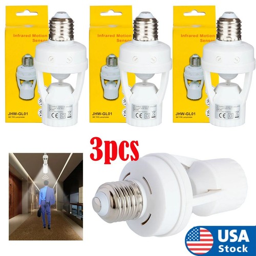 3X E27 PIR Infrared Motion Sensor LED Light Dimmable Lamp Bulb Holder ...