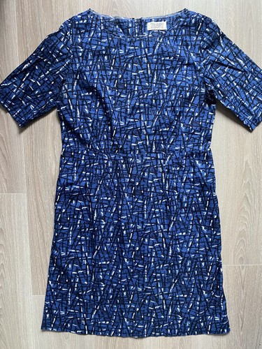 TOAST Dress Blue/Black/White Pattern A Line Womens Size 12 Short Sleeve ...