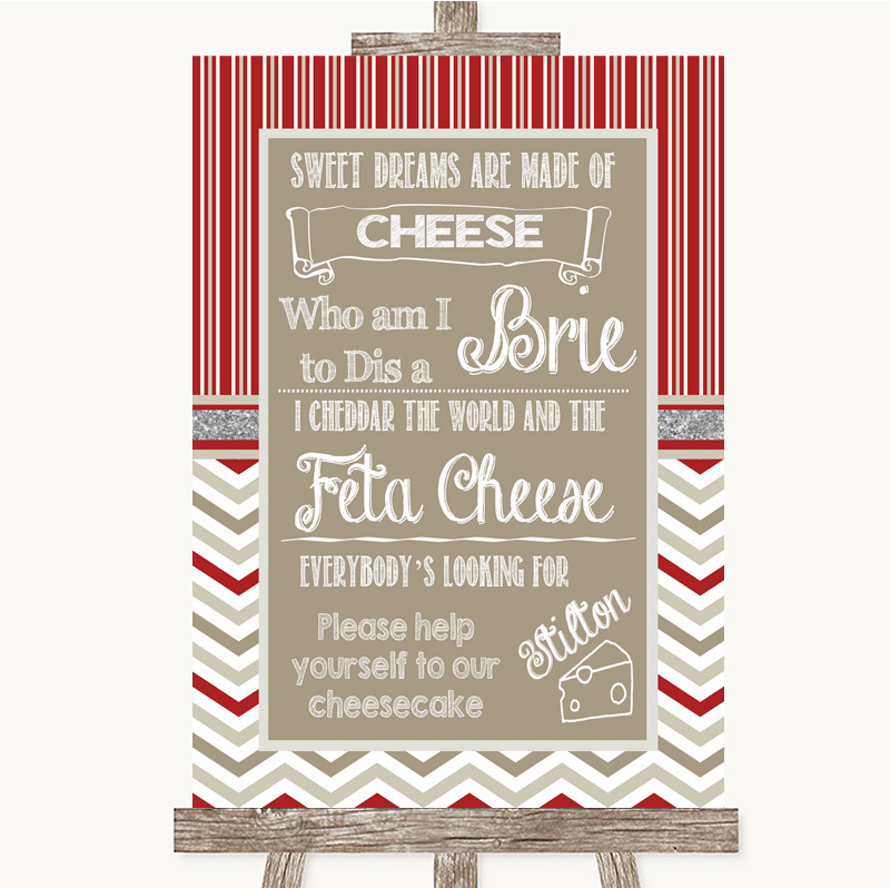 Red & Grey Winter Cheesecake Cheese Song Personalised Wedding Sign ...