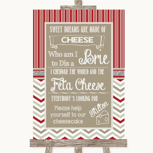 Red & Grey Winter Cheesecake Cheese Song Personalised Wedding Sign ...