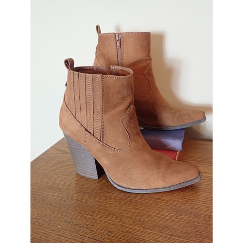 Arula Cowboy Booties Chestnut High Heel Western High Heel Chunky Size ...