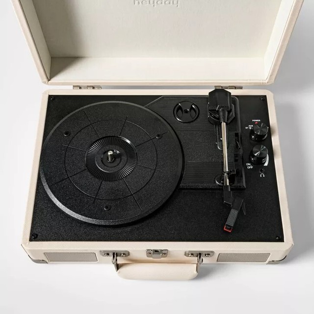 Heyday Bluetooth Turntable Stone WhiteBuilt-In 5m Speakers w/ Aux Input ...