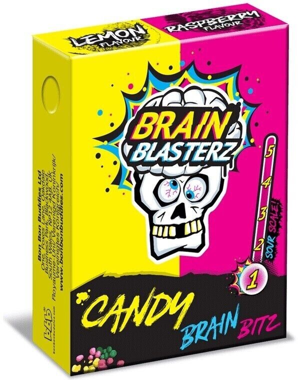 5x Brain Blasterz Lemon & Raspberry Flavor Sour Candy 45g Brain Bitz | eBay