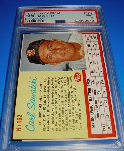 1962 POST CEREAL #162 CARL SAWATSKI psa 9 St. Louis CARDINALS (618 ...