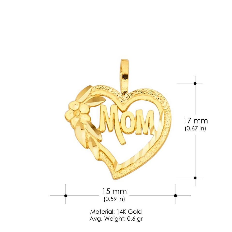 14K Yellow Gold Mom Heart Charm Pendant For Necklace or Chain | eBay