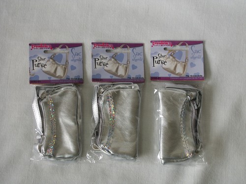 3 Doll Purses Fibre Craft Springfield Collection Silver w/ Strap 18 ...