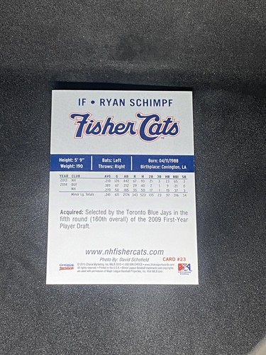 2015 Choice New Hampshire Fisher Cats - #23 Ryan Schimpf (RC) for sale ...