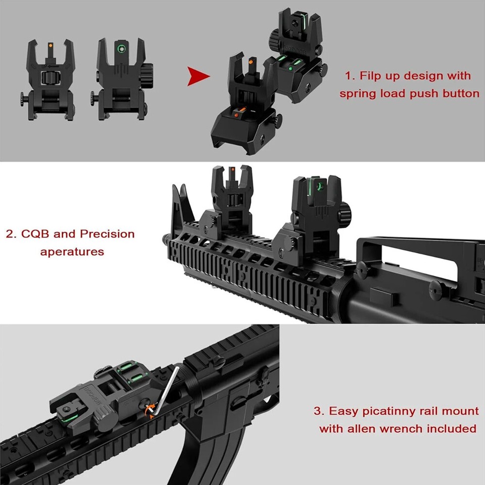 Foldable Iron Sights Flip-up Front and Rear Sight Fiber Optics Dual ...