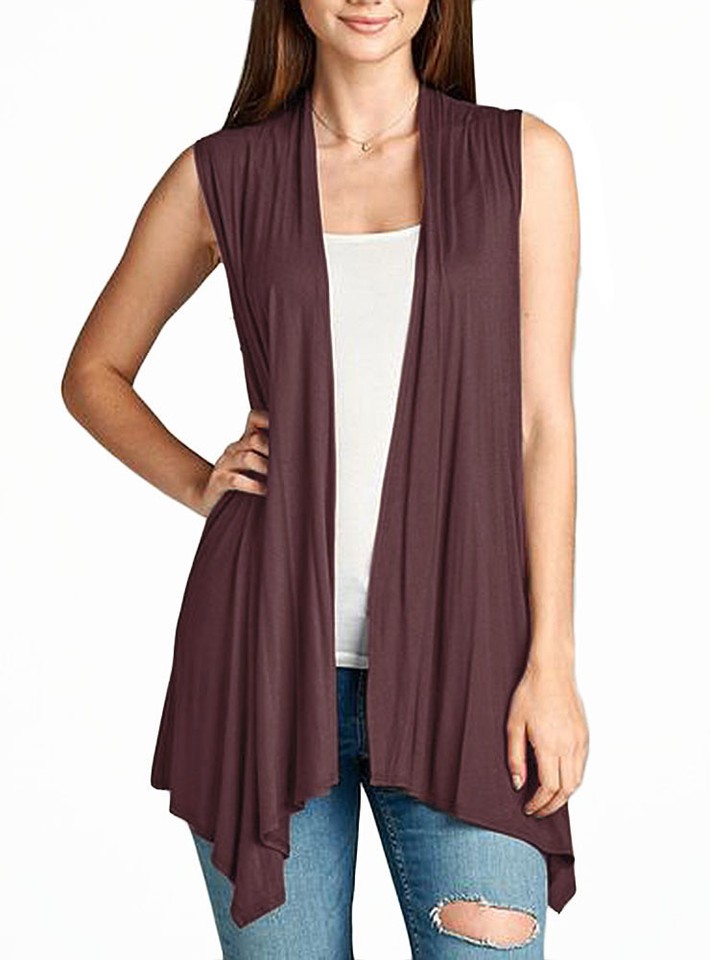 Casual Sleeveless Open Drape RAYON SPANDEX JERSEY Cardigan S~XL | eBay