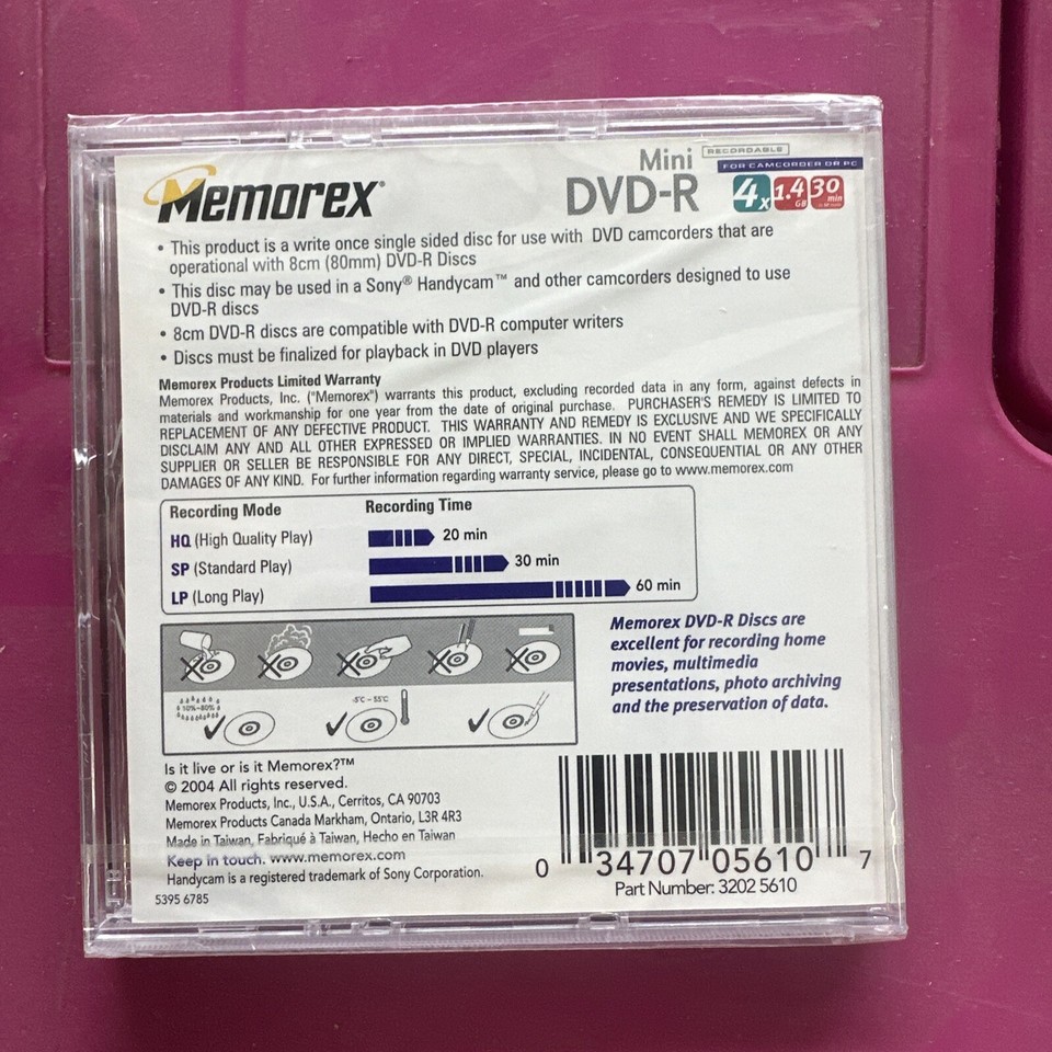 Memorex Mini DVD-R for Camcorder or PC NEW & Sealed | eBay