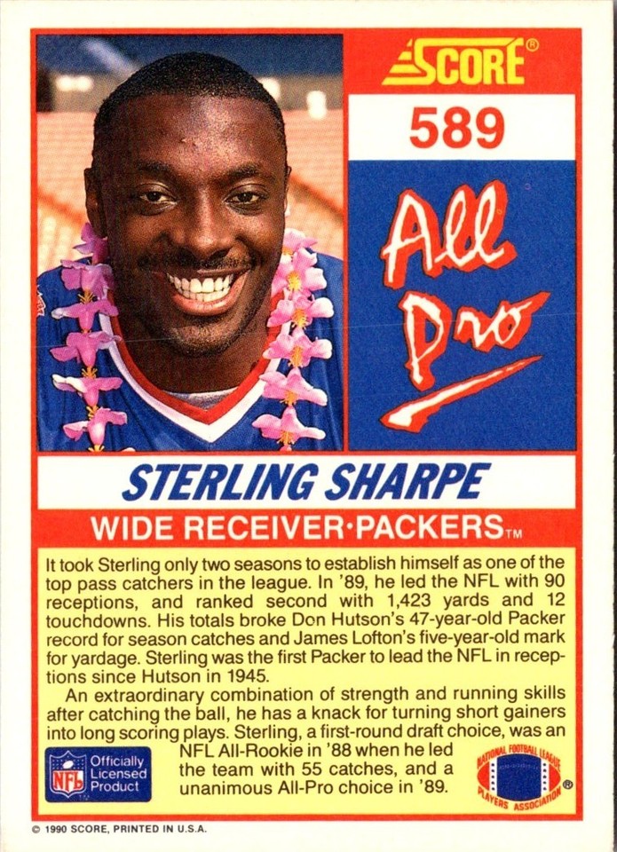 1990 Score Sterling Sharpe #589 Green Bay Packers Football Card | eBay
