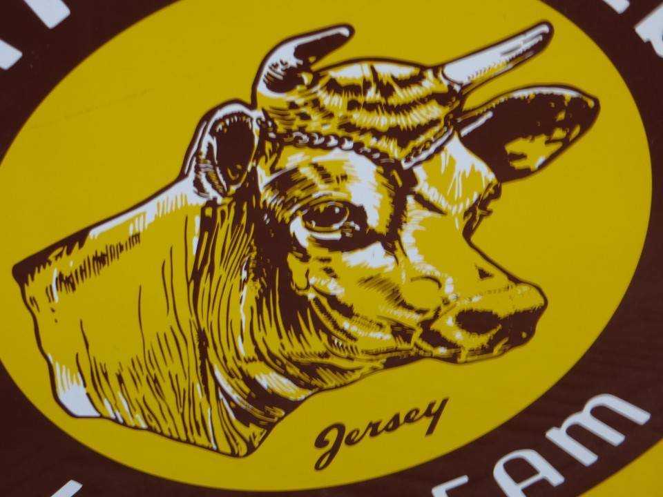 Mayfield Ice Cream metal sign 2 Sided Flange 18"x20” Jersey Cow Elsie ...