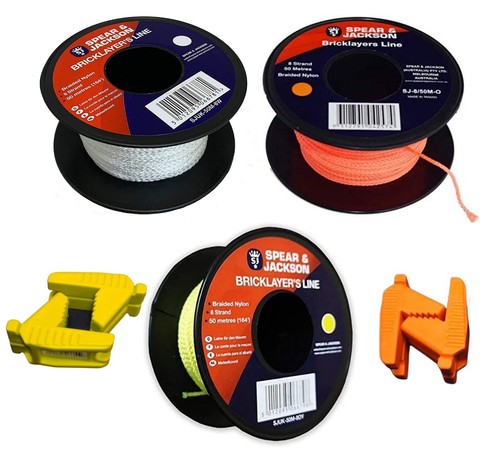 Braided Nylon Bricklayers String Lines 50m Reel & Rubber Lined Blocks ...