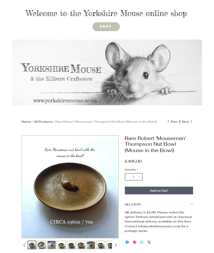 RARE VINTAGE ROBERT MOUSEMAN THOMPSON NUT BOWL (MOUSE IN THE BOWL) c ...