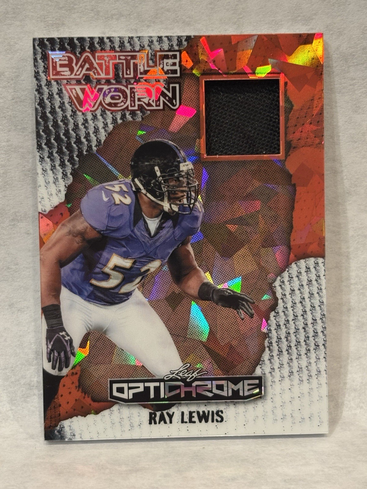 Ray Lewis 2025 Leaf Optichrome #BW-18 Battle Worn - Prismatic Orange /4 ...